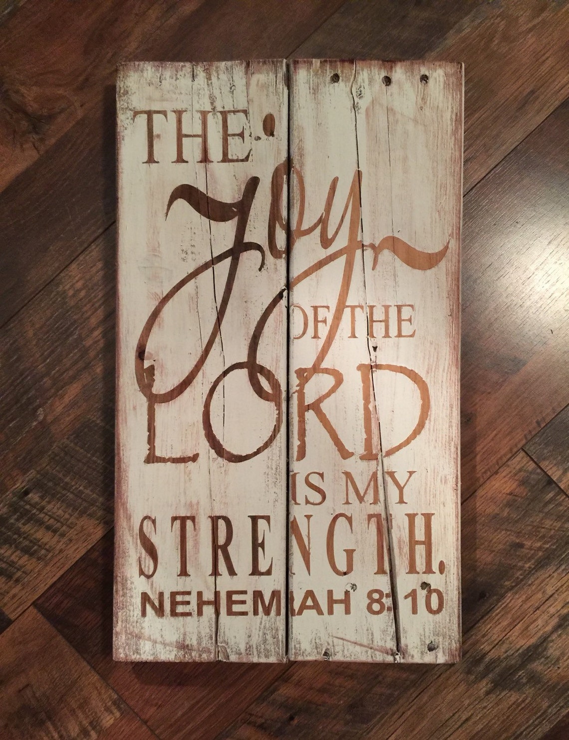 The joy of the Lord scripture pallet distressed wood sign | Etsy