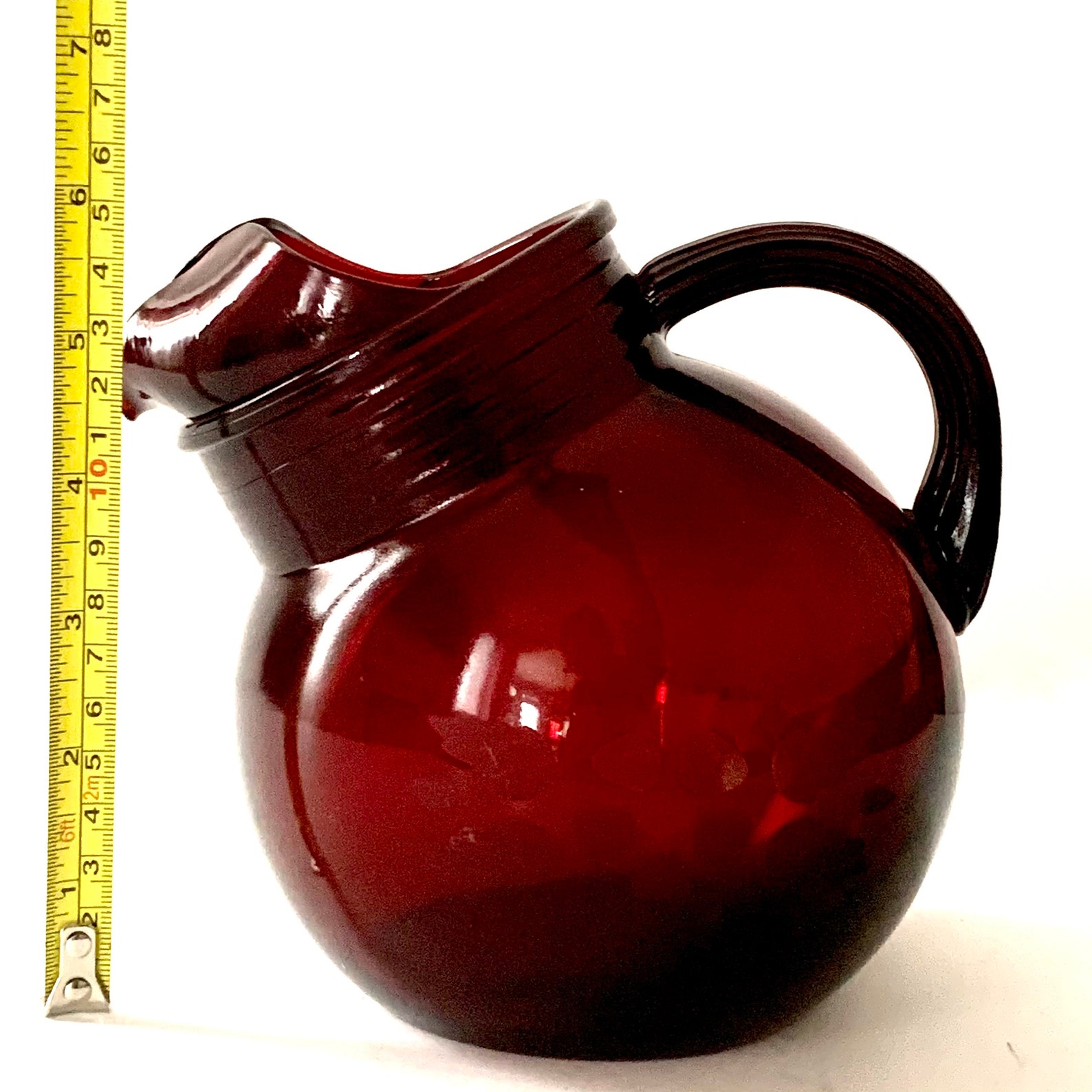 Vintage Ruby Red Glass Ball Pitcher / Red Juice Pitcher/ Ruby | Etsy
