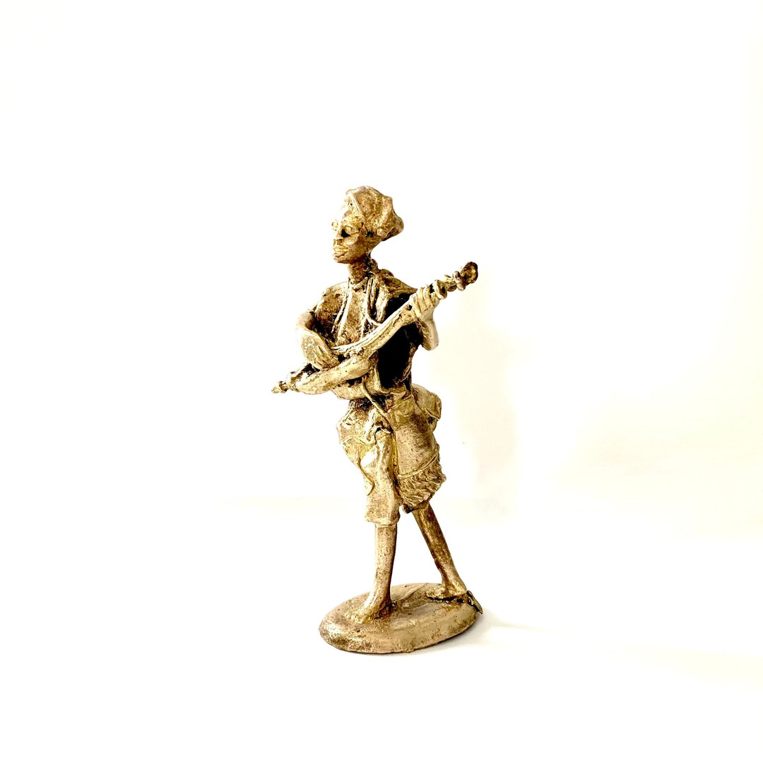 Vintage Solid Brass Sculpture Figurine / Boy Playing Instrument - Etsy