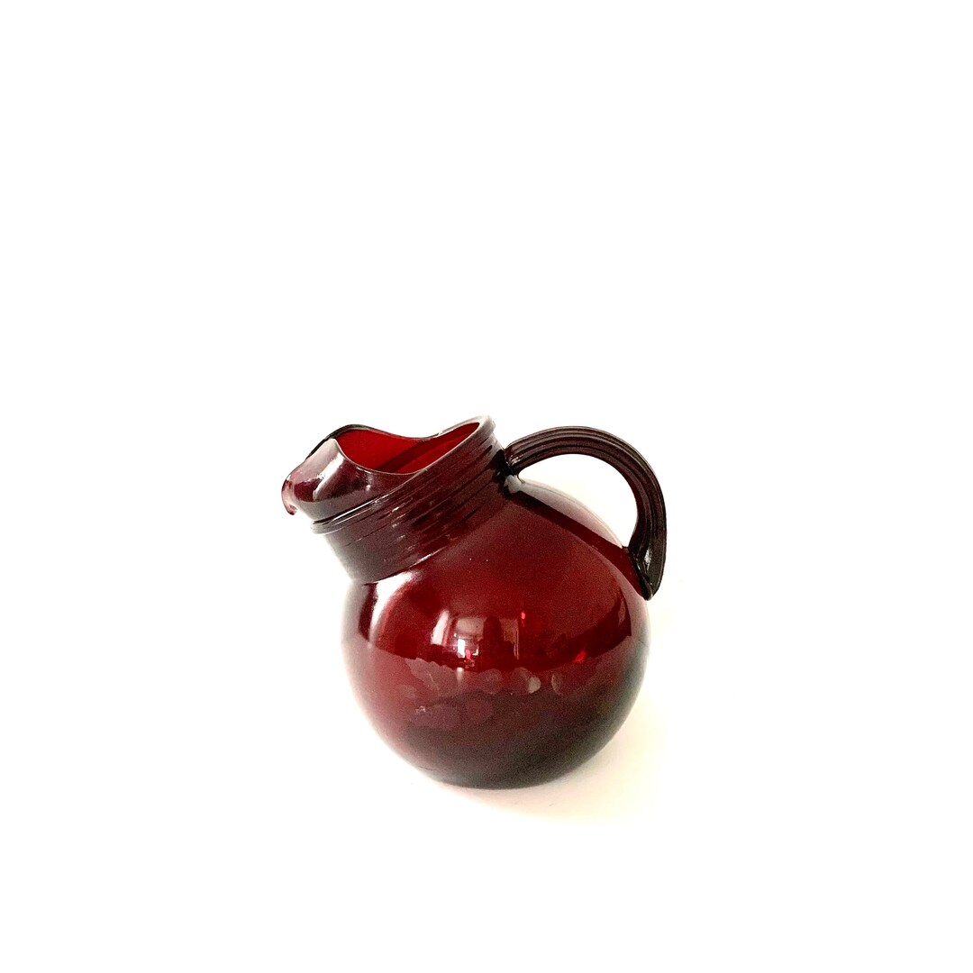 Vintage Ruby Red Glass Ball Pitcher / Red Juice Pitcher/ Ruby Red ...