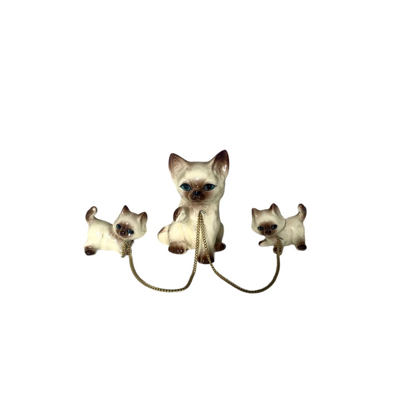 Vintage Siamese Cat Family Figurines Kitschy Mom Chain With 2 - Etsy