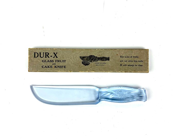 Rare Vintage Dur-x Blue Depression Glass Knife With Box / Fruit Cake ...