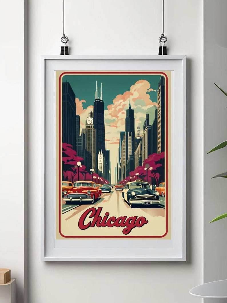 Vintage-style Chicago Art Deco Poster Featuring the City's Iconic ...