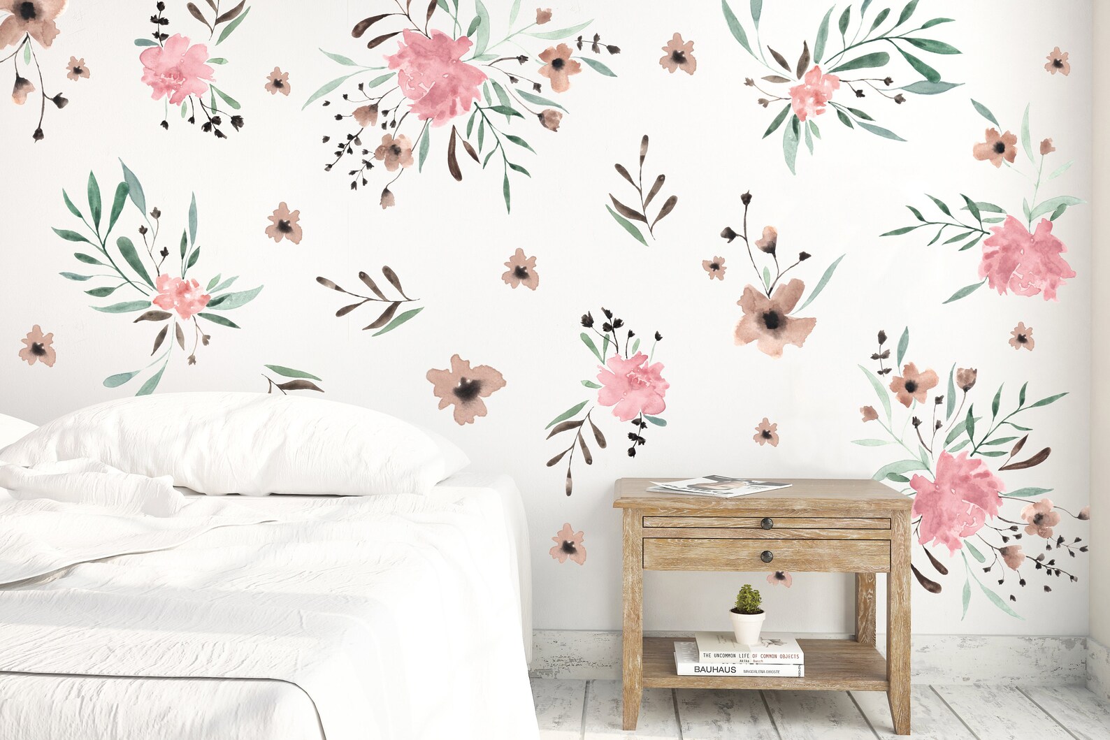 Pink Watercolor Flowers Wall Decals Urbanwalls | Etsy