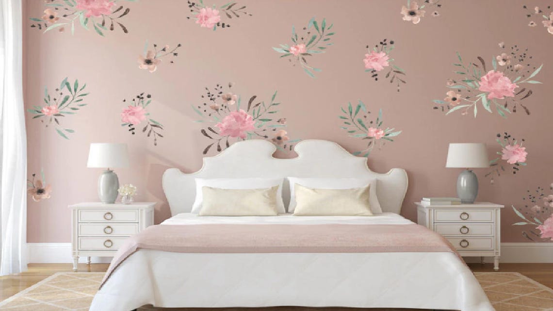 Pink Watercolor Flowers Wall Decals Urbanwalls | Etsy