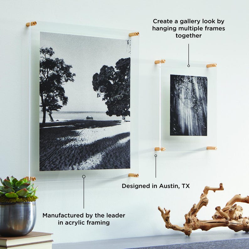 Double Panel Acrylic Floating Wall Frames - CHOOSE YOUR SIZE (silver ...