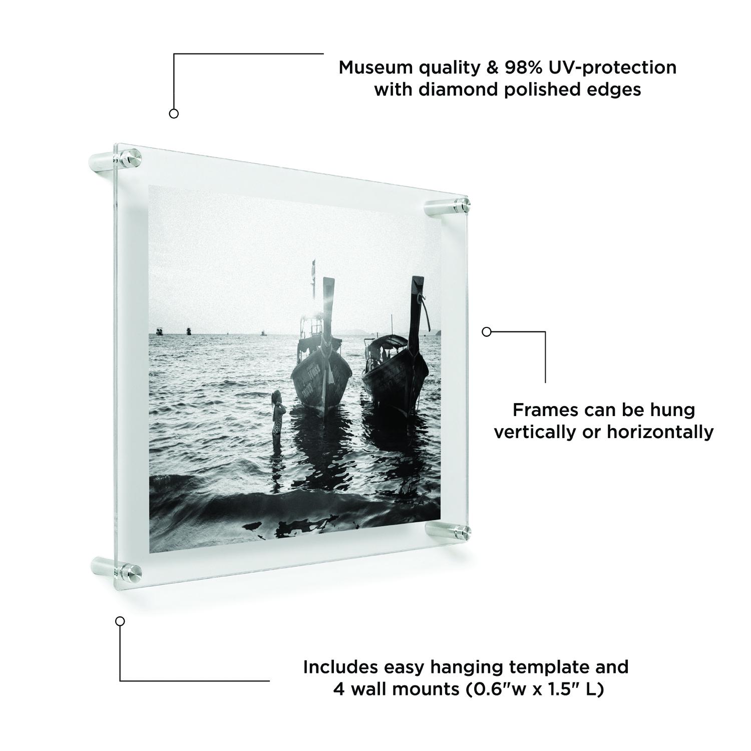Double Panel Acrylic Floating Wall Frames - CHOOSE YOUR SIZE (silver ...
