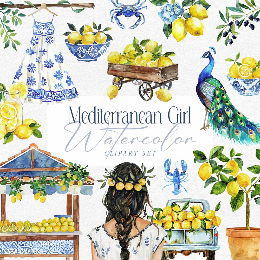 Watercolor Lemon Clipart, Amalfi Coast Lemons, Sorrento, Positano ...