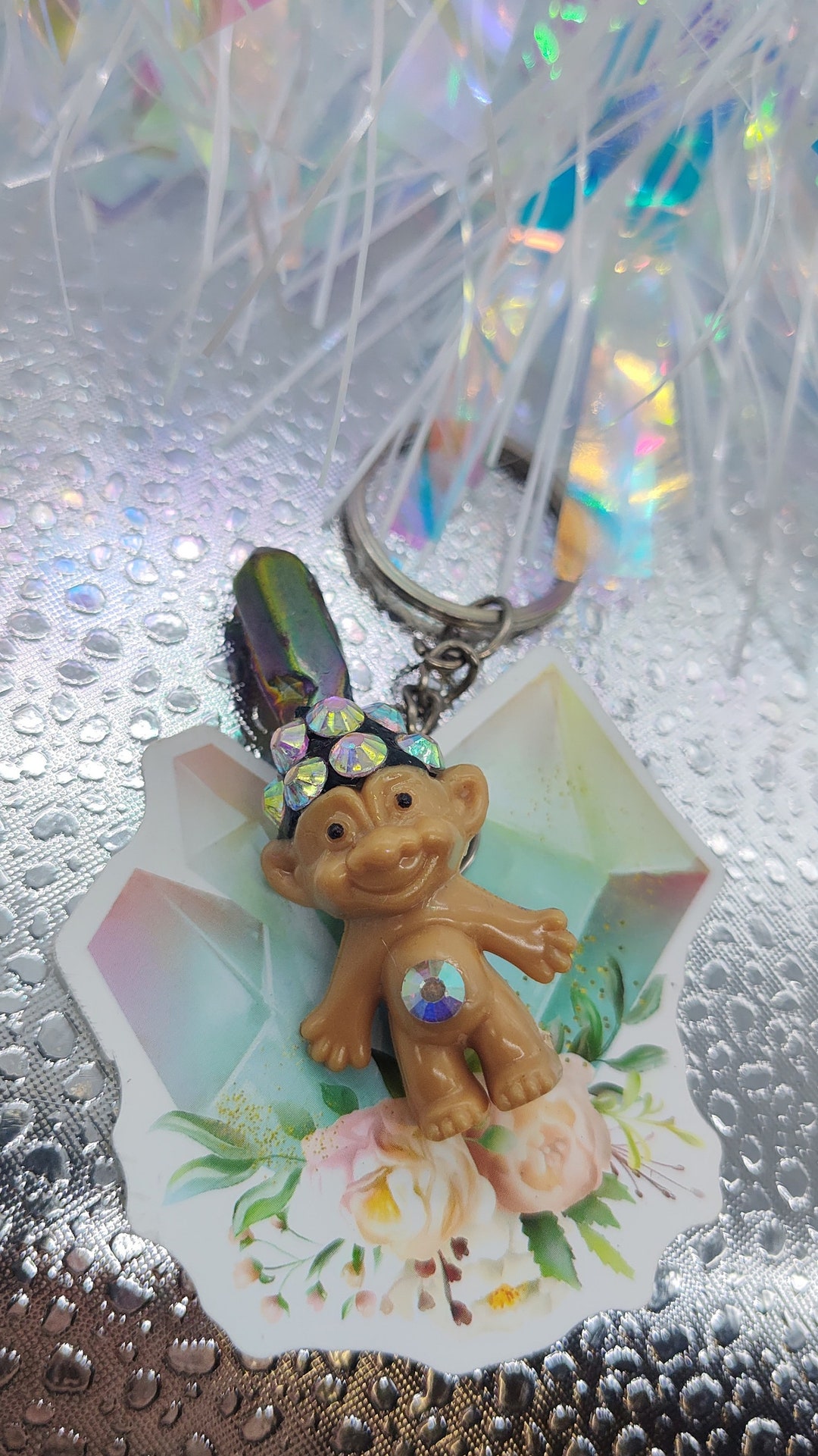 Quartz Crystal Troll Keychain. Swarovski Crystal Rainbow Quartz. 1990s ...