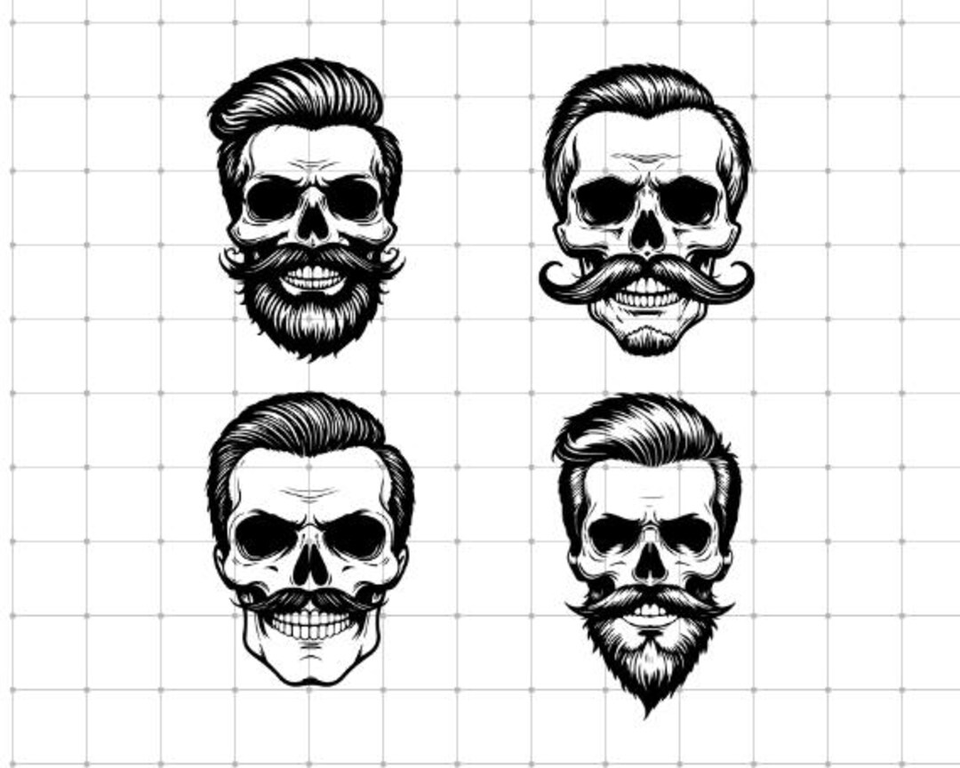 Skull Mustache and Beard Bundle, Skull With Mustache, Skull Beard Svg ...