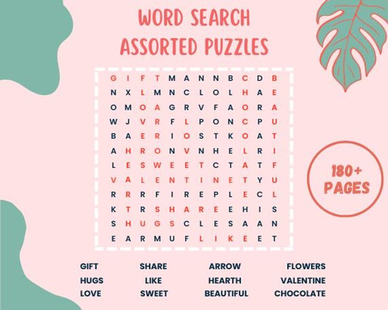 Word Search Puzzle Print, Easy Word Search for Kids, 180+ Printable Puzzle Pages, Includes ...