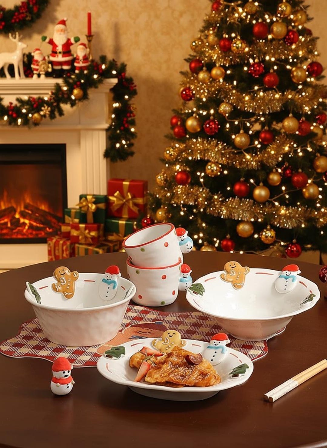 Christmas Snowman Ceramic Tableware Set: Embossed Plates, Bowls, Mugs ...