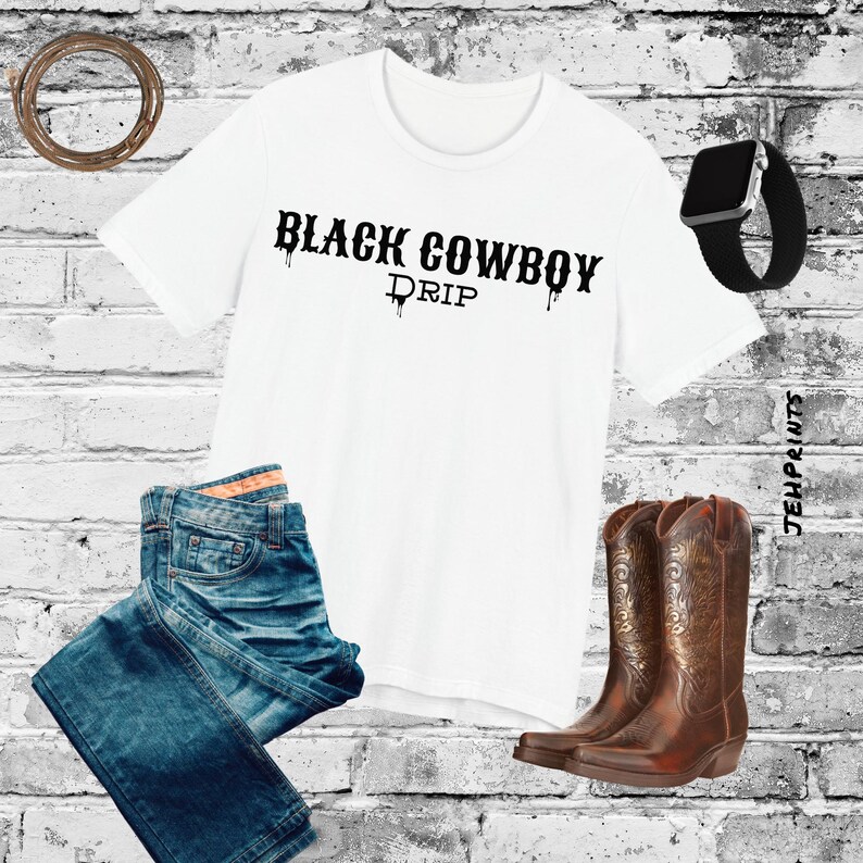 Black Cowboy Drip Tshirt, Boots on the Ground, Black Cowboy Tshirt ...