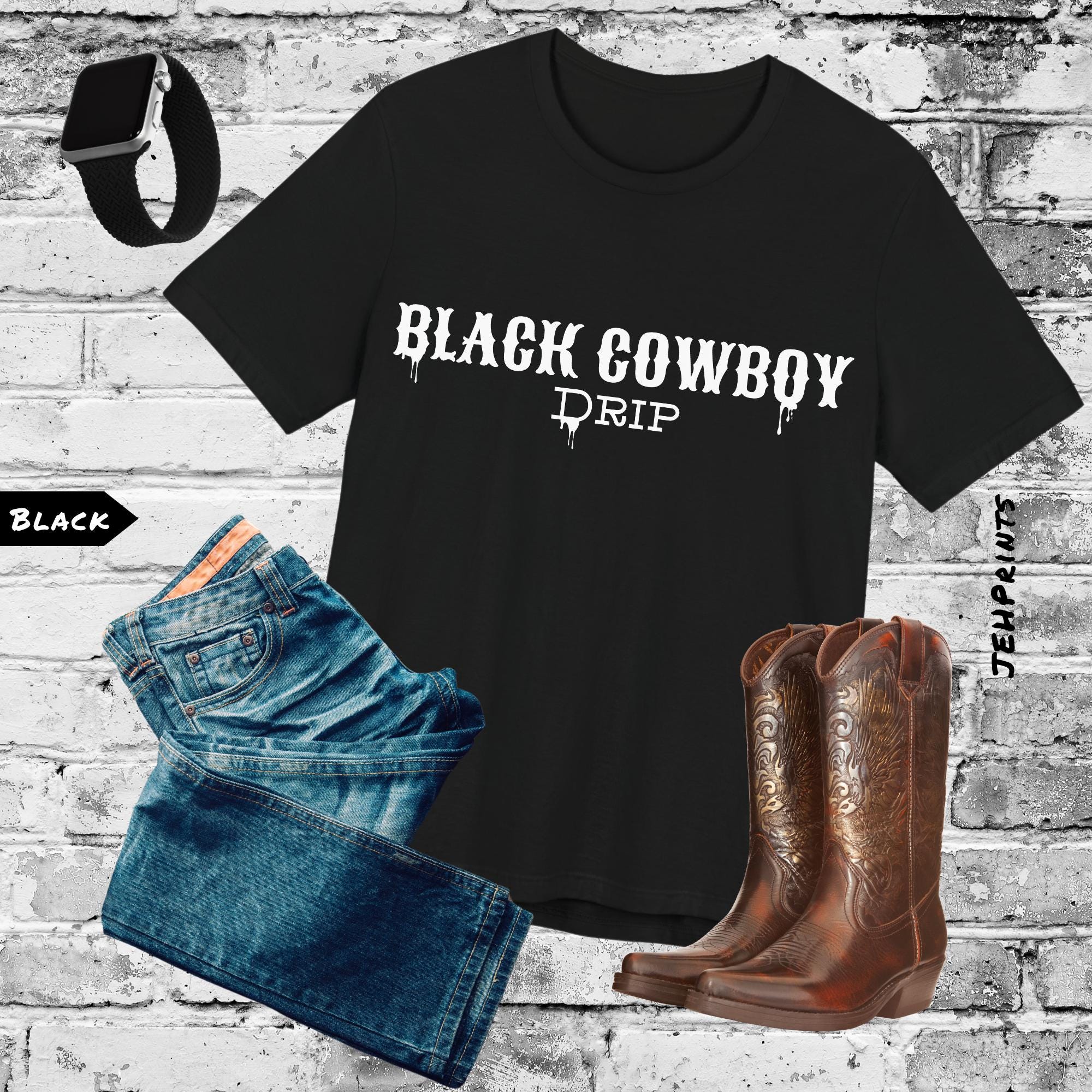 Black Cowboy Drip Tshirt, Boots on the Ground, Black Cowboy Tshirt ...