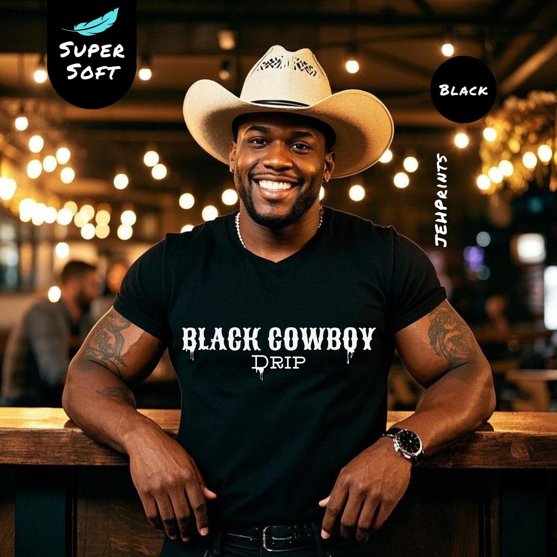 Black Cowboy Drip Tshirt, Boots on the Ground, Black Cowboy Tshirt ...