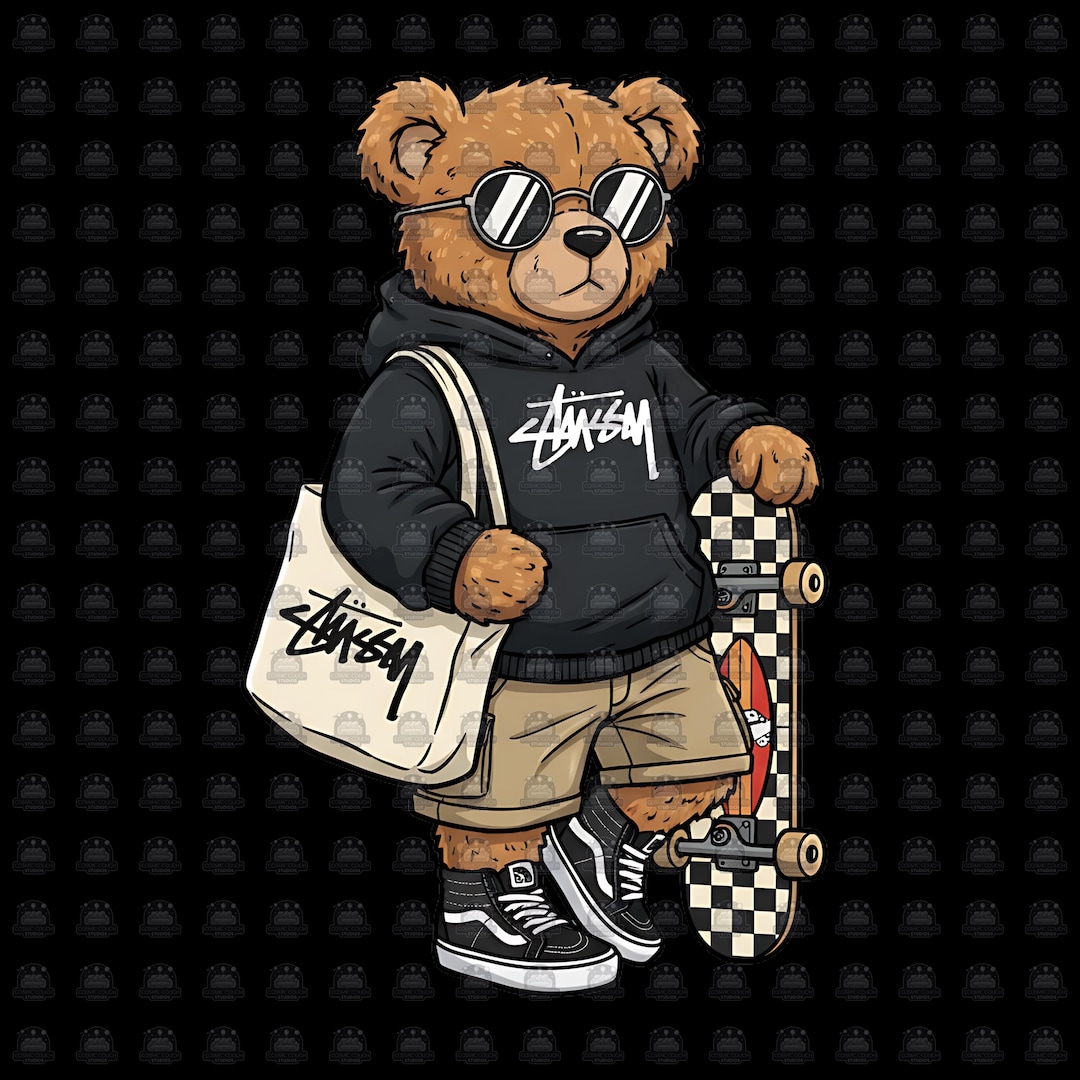 Luxury Designer Teddy Bear PNG: Urban Streetwear Art (digital Download ...