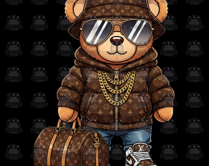 Luxury Designer Teddy Bear PNG: Urban Streetwear Art (digital Download ...