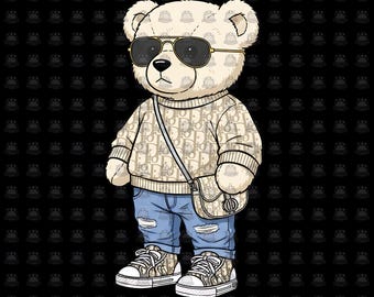 Designer Teddy Bear PNG Clipart | Printable Streetwear Art for Mugs ...