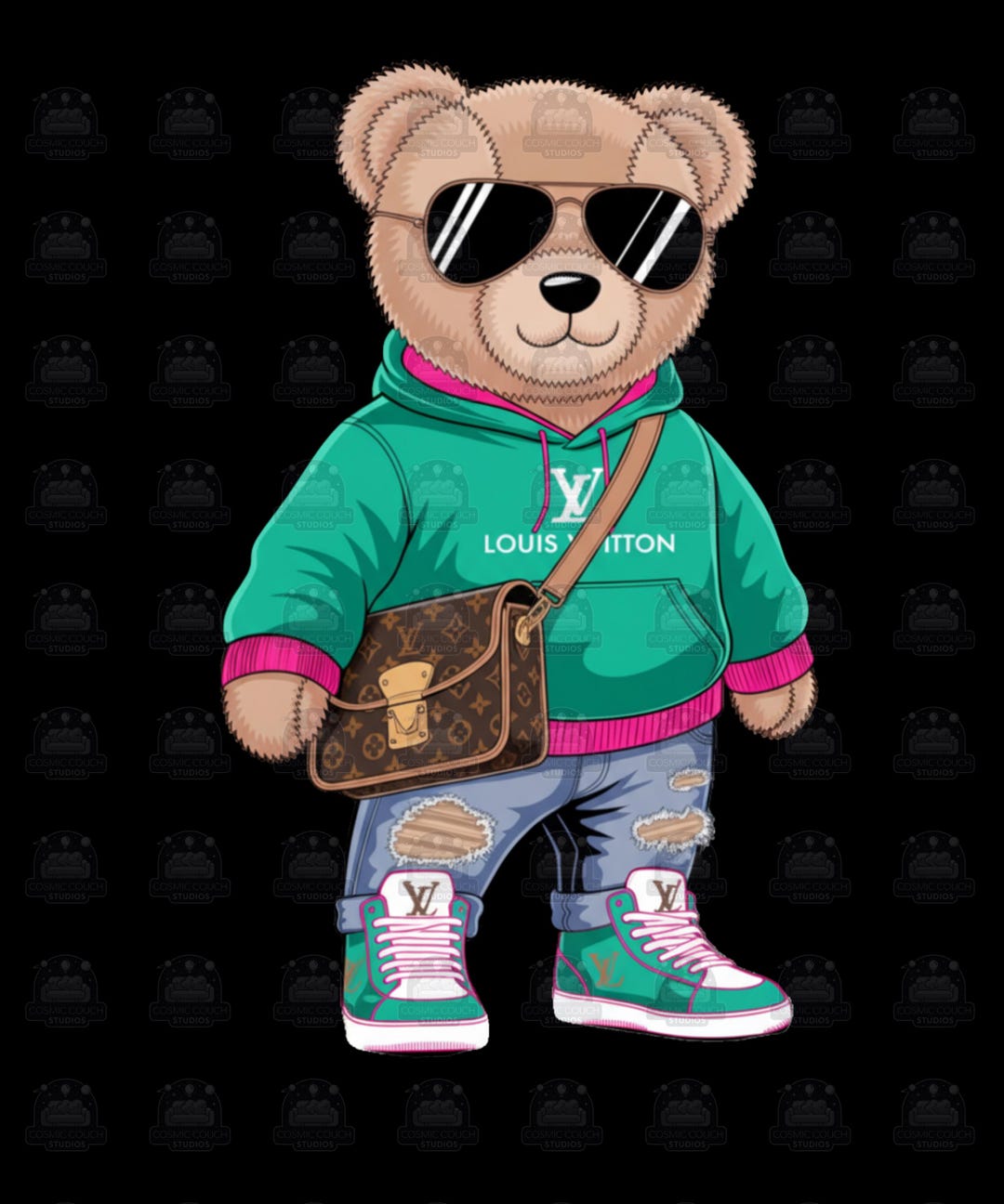 Luxury Designer Teddy Bear PNG: Urban Streetwear Art (digital Download ...