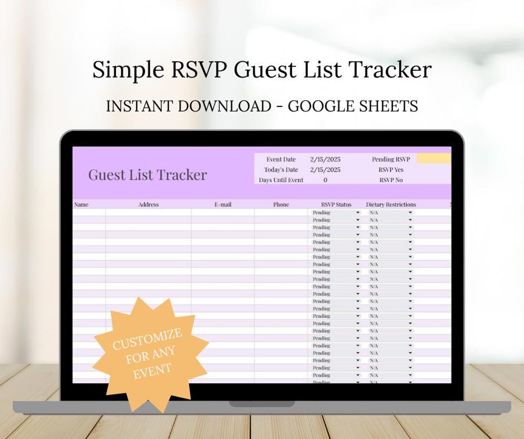 Simple RSVP Guest List Tracker - Use for Any Event - Google Sheets - Etsy