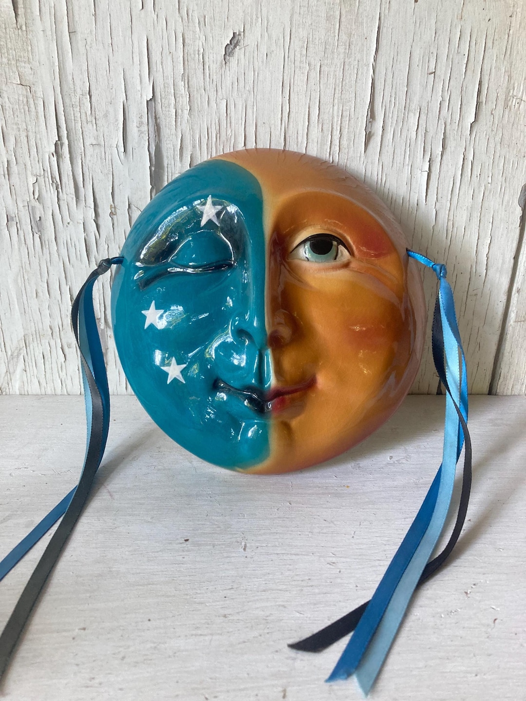 Vintage Celestial Face, Mask, Wall Art, Handmade, Sun/moon, Folk Art ...