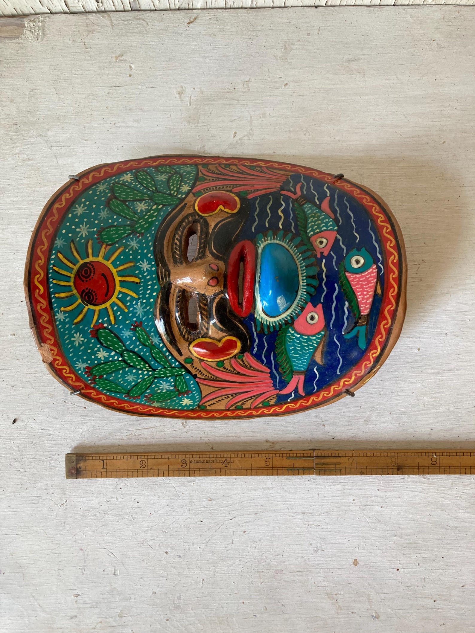 Vintage Terra Cotta Face Wall Art, Mask, Handmade, Colorful, Folk Art ...