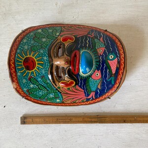 Vintage Terra Cotta Face Wall Art, Mask, Handmade, Colorful, Folk Art ...