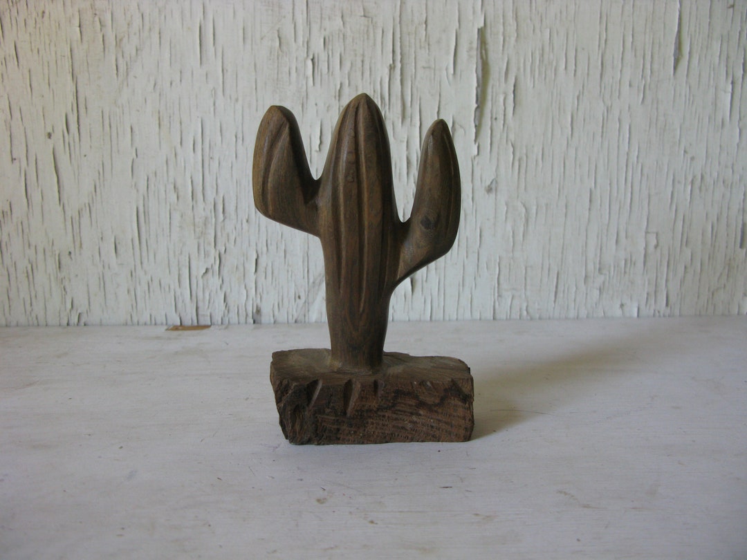 Vintage Hardwood Cactus Sculpture, Jerry and Char, Handmade Folk Art ...