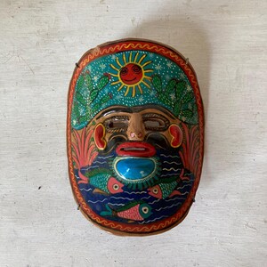 Vintage Terra Cotta Face Wall Art, Mask, Handmade, Colorful, Folk Art ...