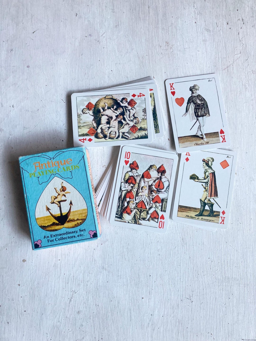 Vintage Set of antique Playing Cards, 1970's, Colorful Illustrations ...