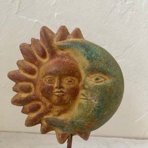 Vintage Terra Cotta Sun/moon Sculpture, Green/orange, Celestial, Latin ...