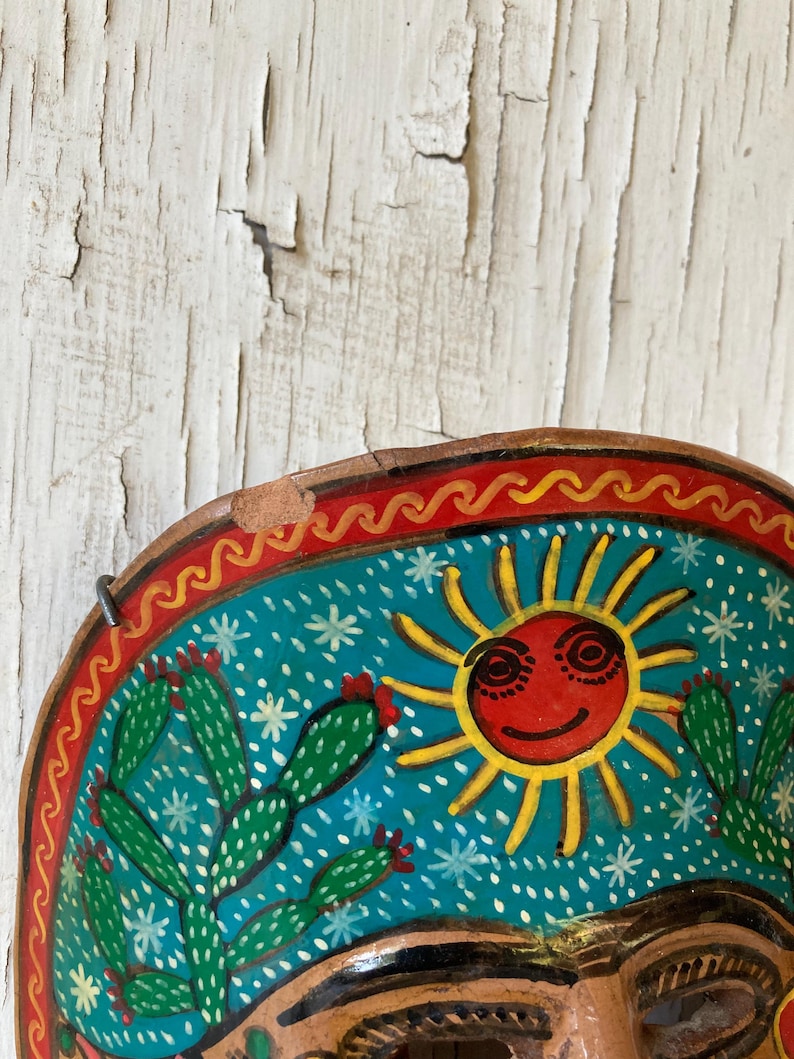 Vintage Terra Cotta Face Wall Art, Mask, Handmade, Colorful, Folk Art ...