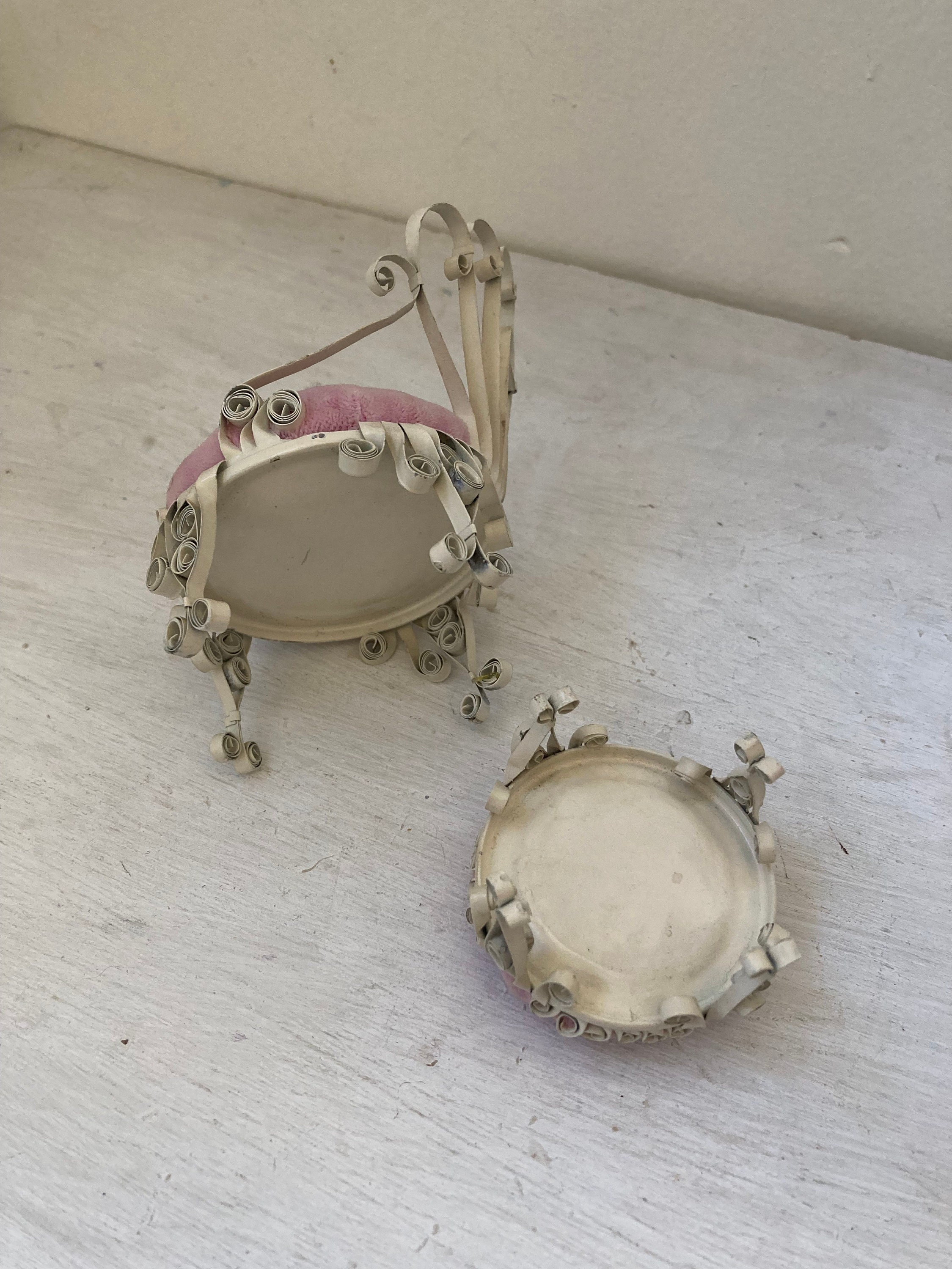 Vintage Miniature Folk Art Chair and Ottoman, Handmade From Tin Cans ...