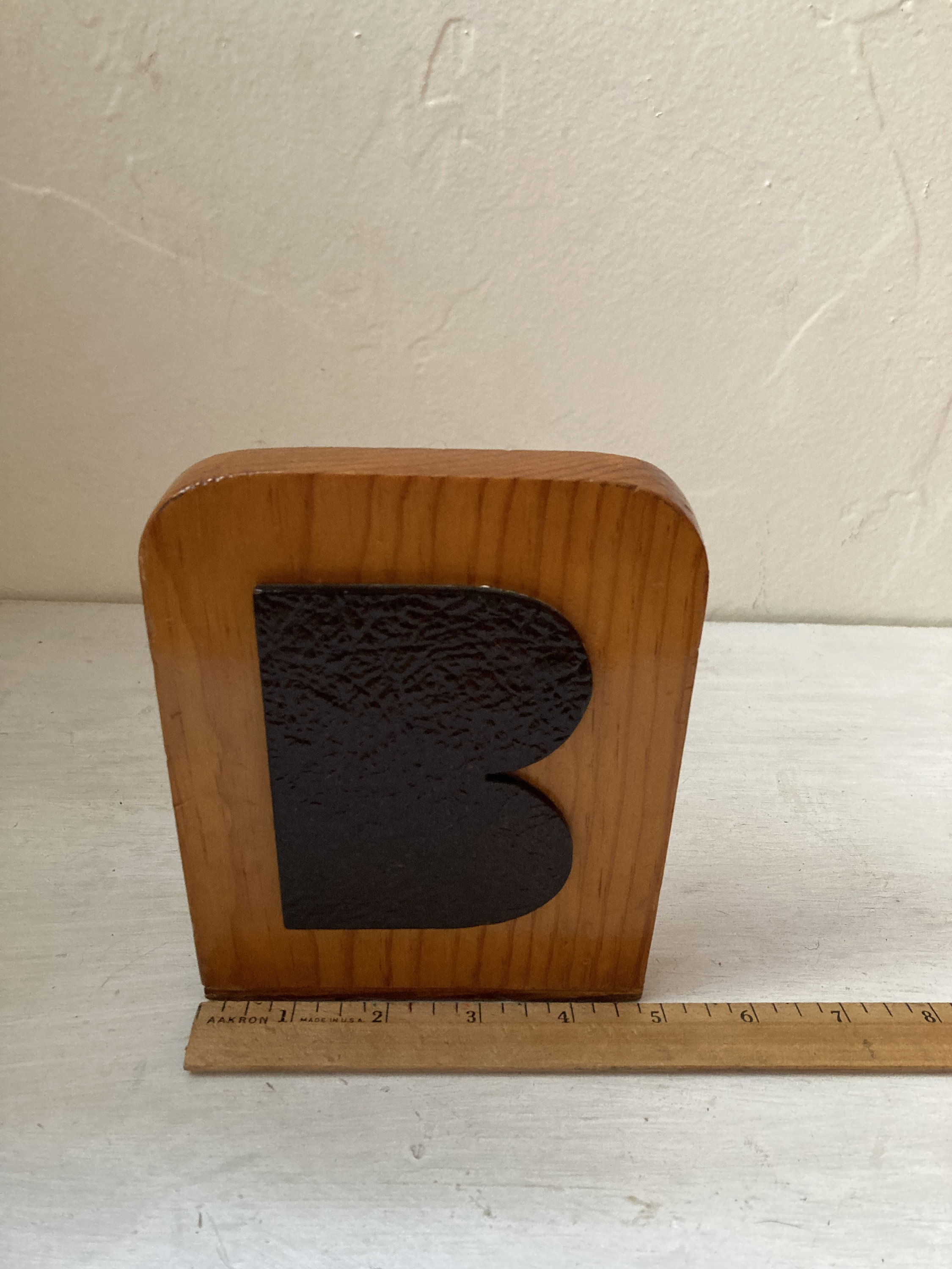 Vintage Folk Art Letter "b" Bookend, Handmade, Wood/leather, Alphabet, B Name Gift, Book Lover ...