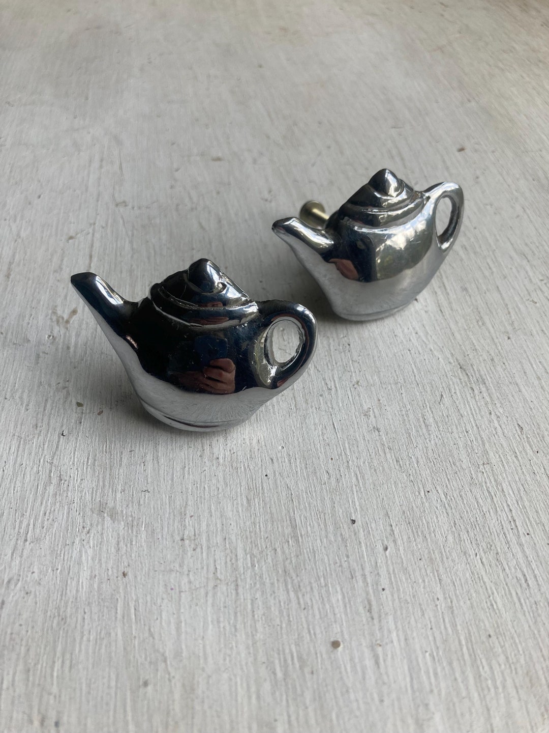 Set of 2 Vintage Teapot Knobs, Cabinet Hardware, Shiny Silver, Made in ...