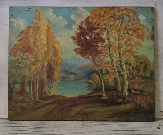 Vintage Landscape Painting Two-sided Forest Trees - Etsy
