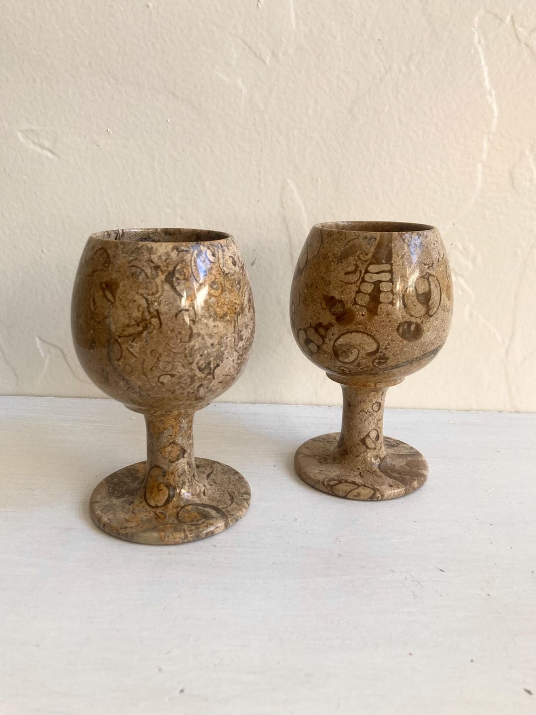Vintage Stone Goblets, Set of Two, Brown, Marbled, Natural Material ...