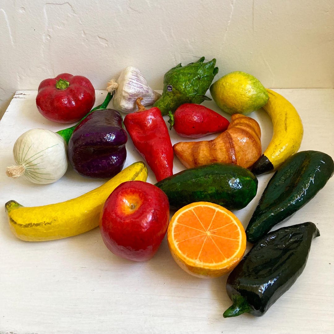 Vintage Set of Paper Mache Fruit and Vegetables, Mexican Artwork ...