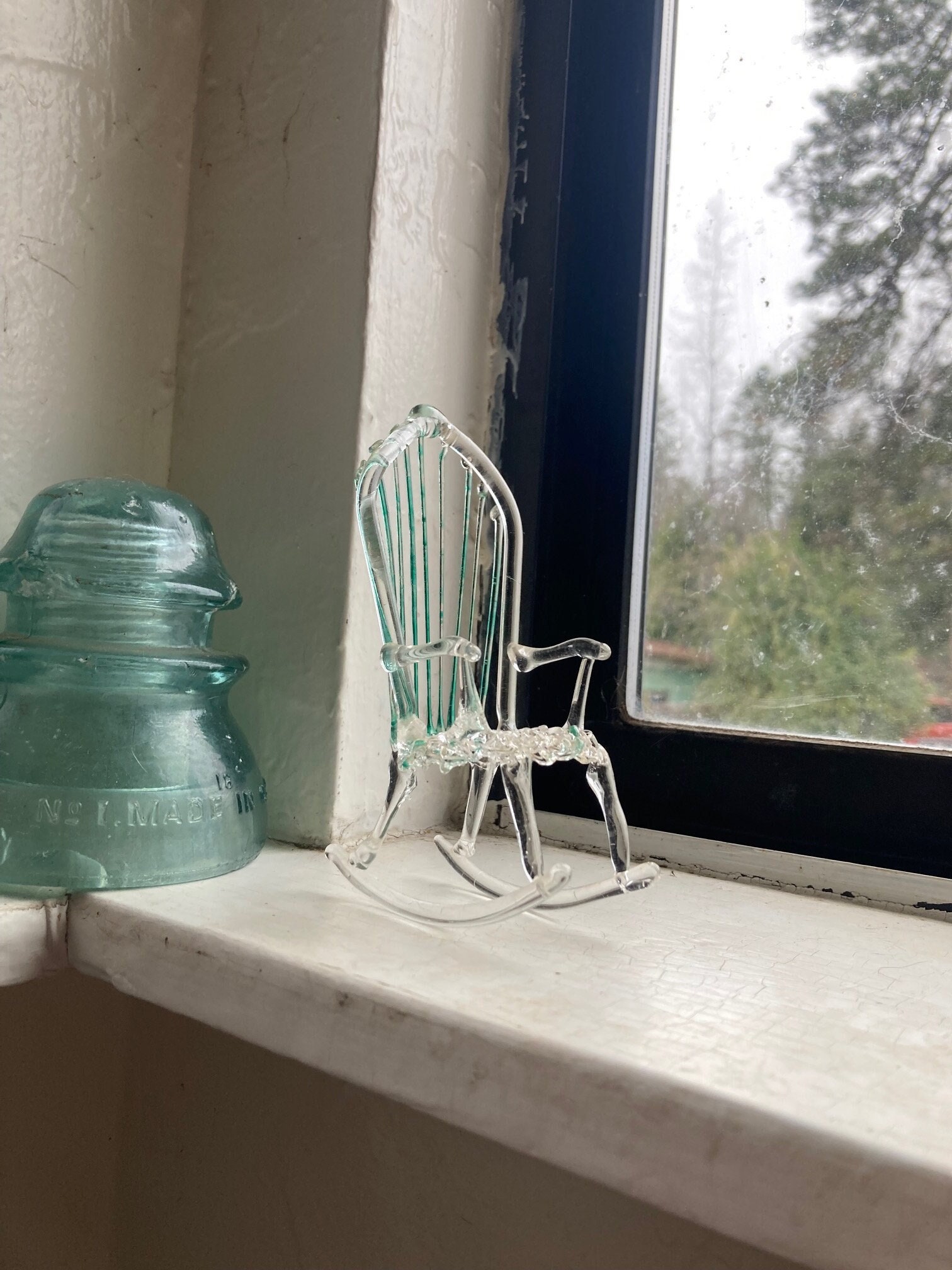 Vintage Miniature Glass Rocking Chair, Green/clear, Delicate, Handmade ...