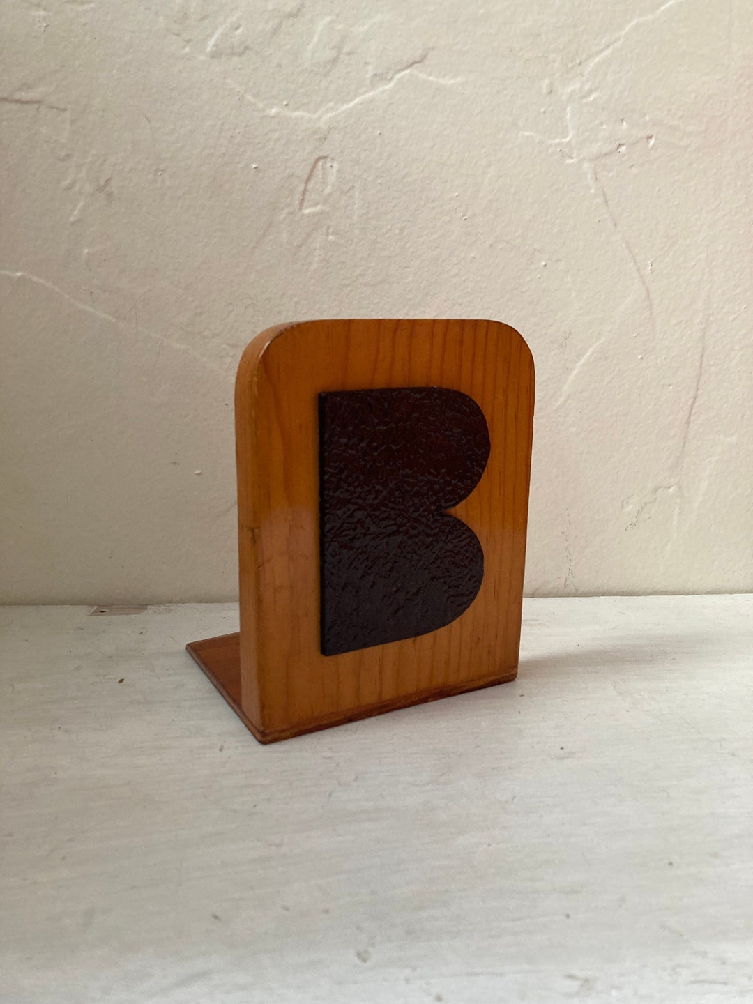 Vintage Folk Art Letter "b" Bookend, Handmade, Wood/leather, Alphabet ...