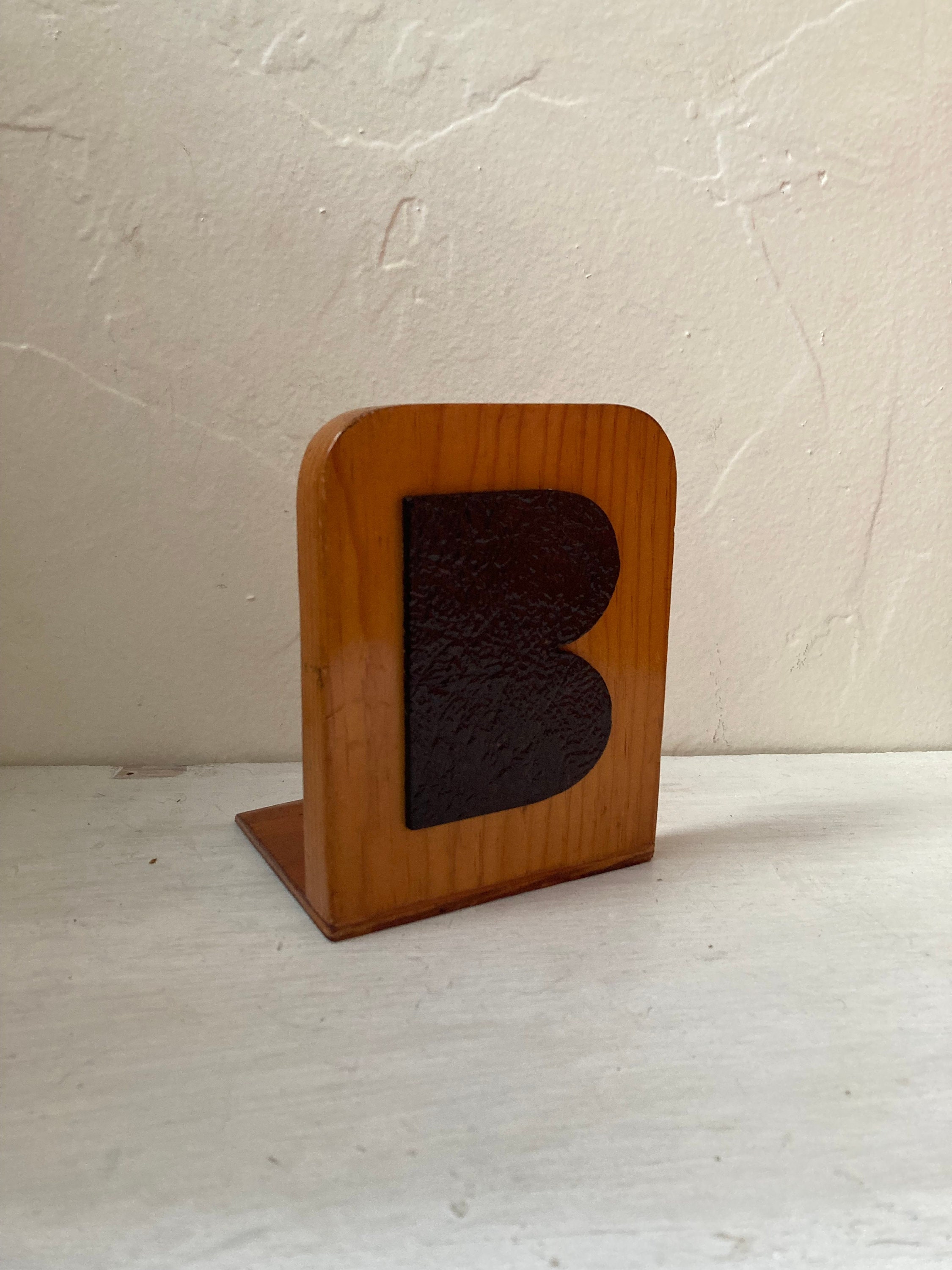Vintage Folk Art Letter b Bookend, Handmade, Wood/leather, Alphabet, B ...