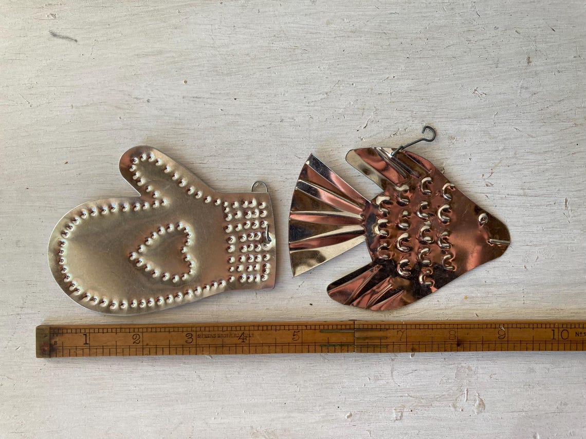 Set of Two Vintage Silver Metal Ornaments, Christmas Tree, Holiday ...
