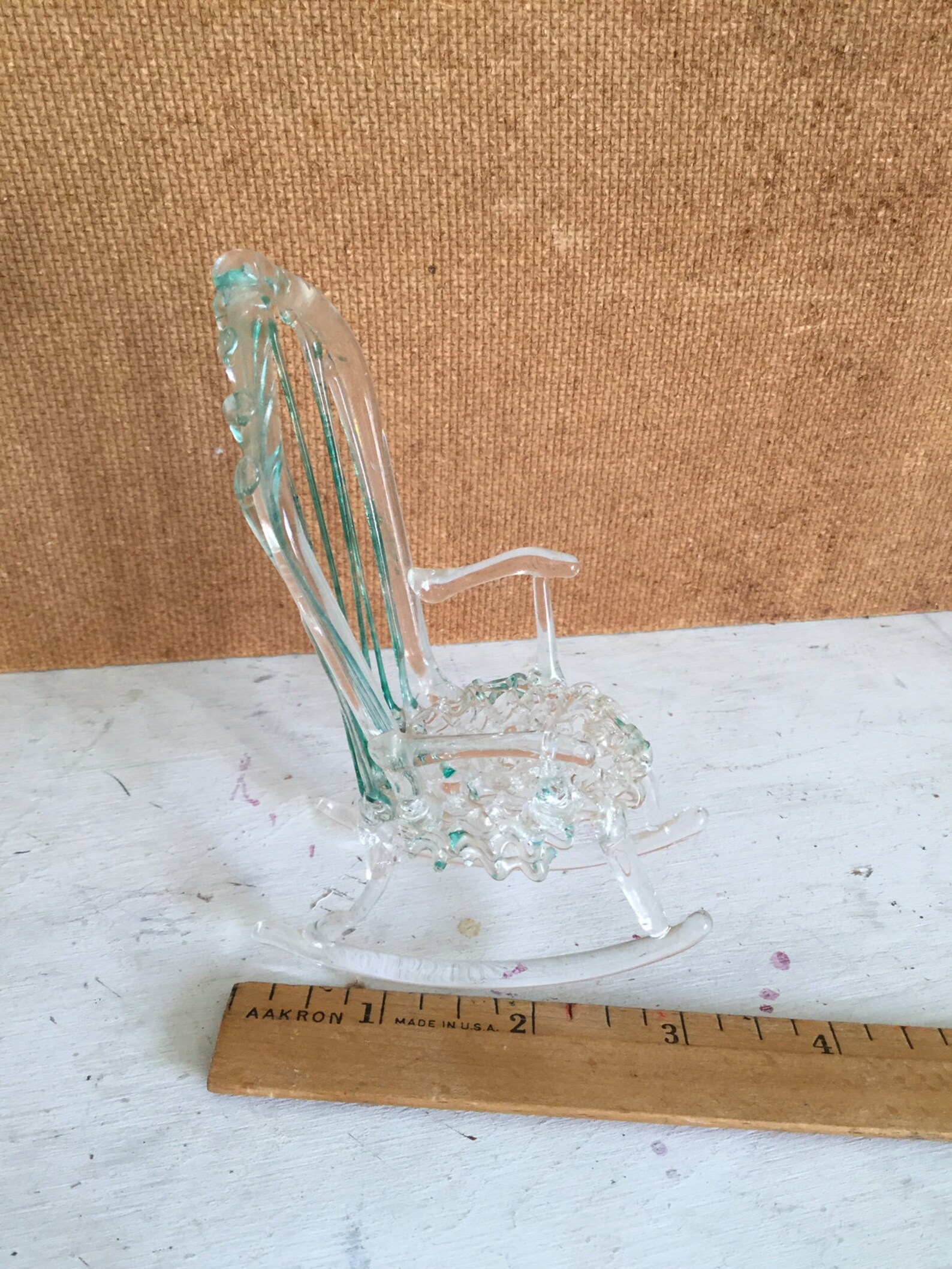 Vintage Miniature Glass Rocking Chair, Green/clear, Delicate, Handmade ...