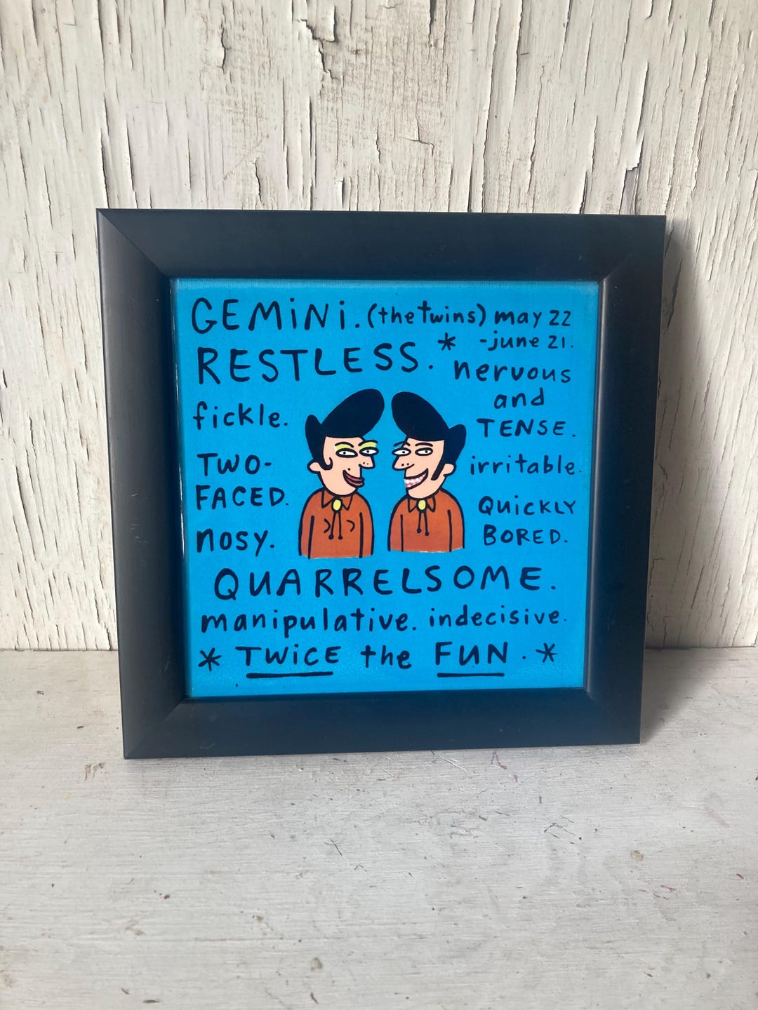 Vintage Gemini Decorative Wall Tile, Naughty/nice, Clayboys, Made in ...