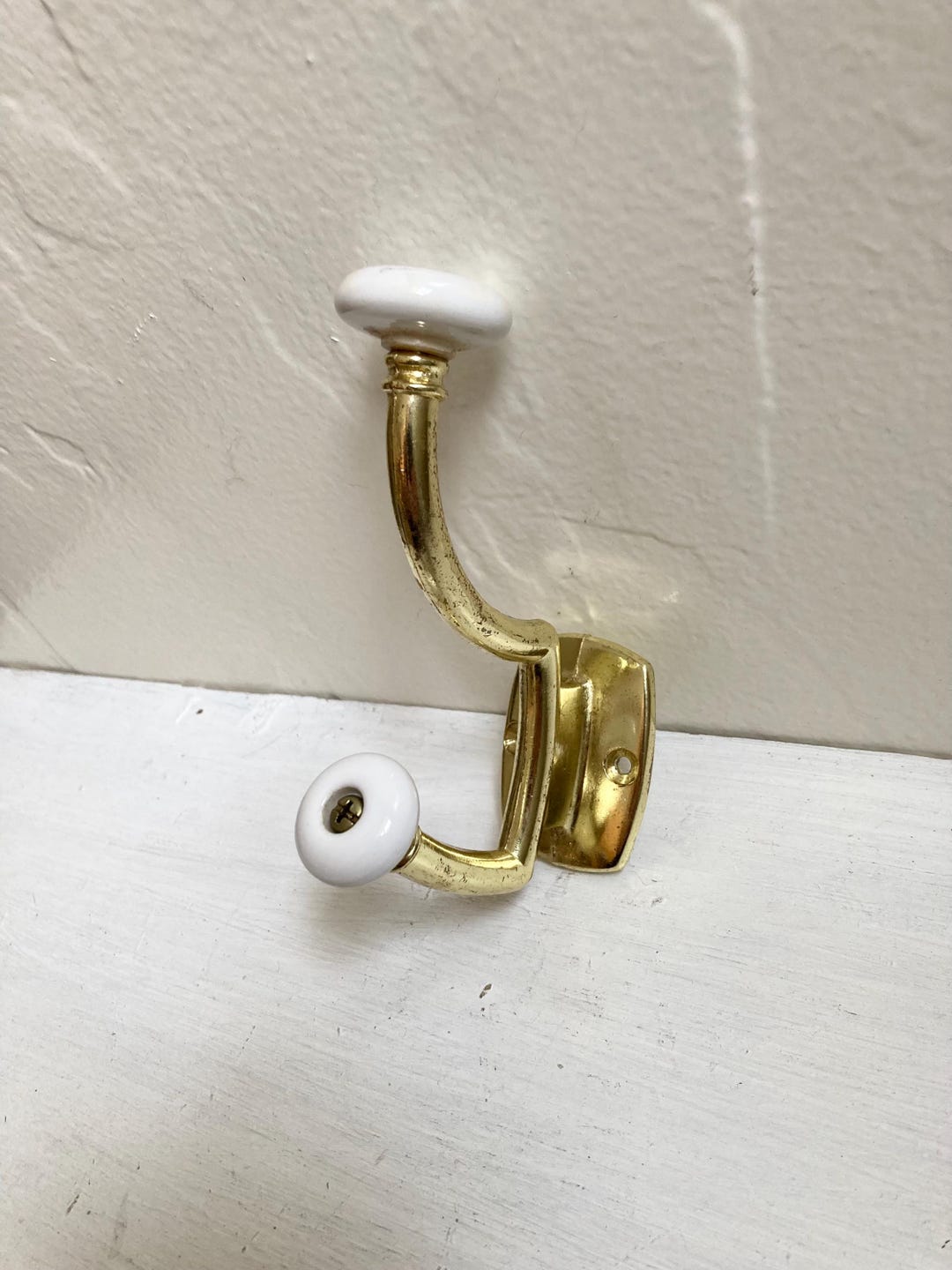 Vintage Brass Wall Hook, White Ceramic Knobs, Home Decor, Kitchen ...
