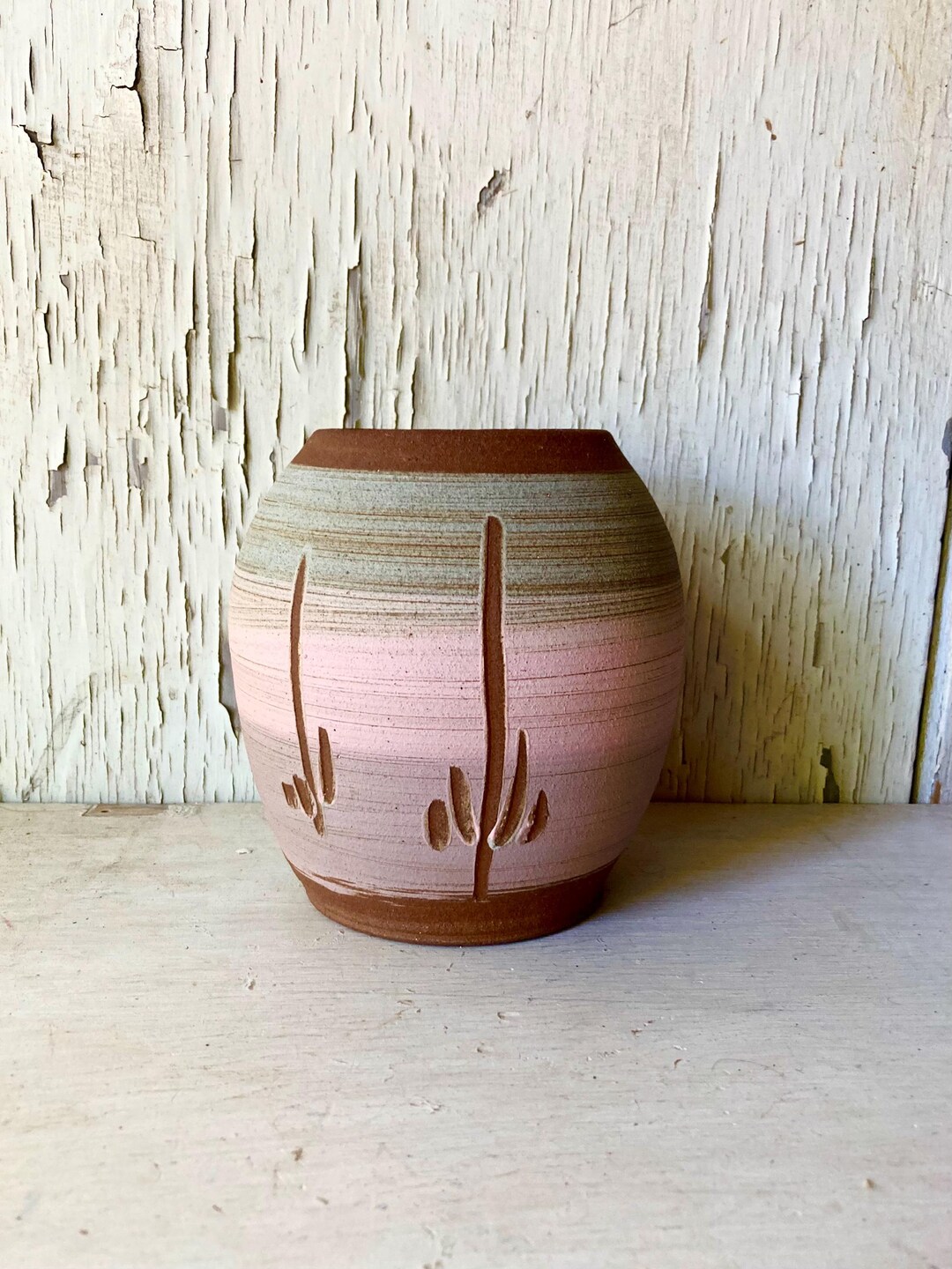 Vintage Handmade Cactus Vase, Art Pottery, Terra Cotta, Signed JM, La ...