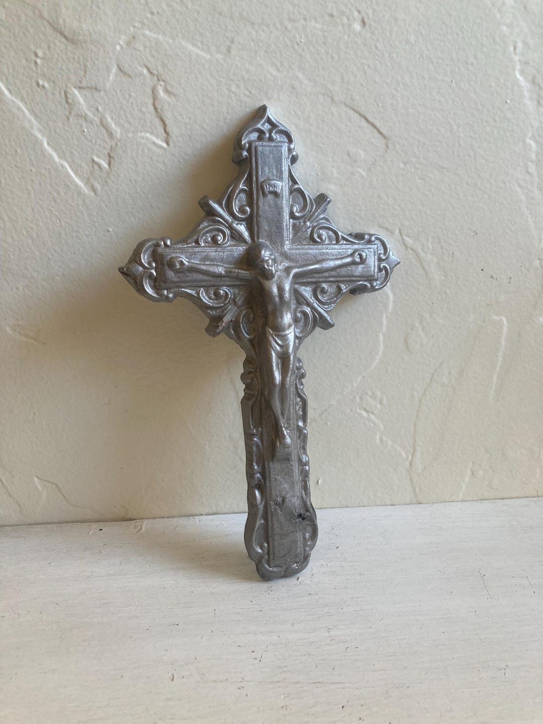 Vintage Silver Plaster Crucifix, Handmade, Religious, Jesus, Home Decor ...