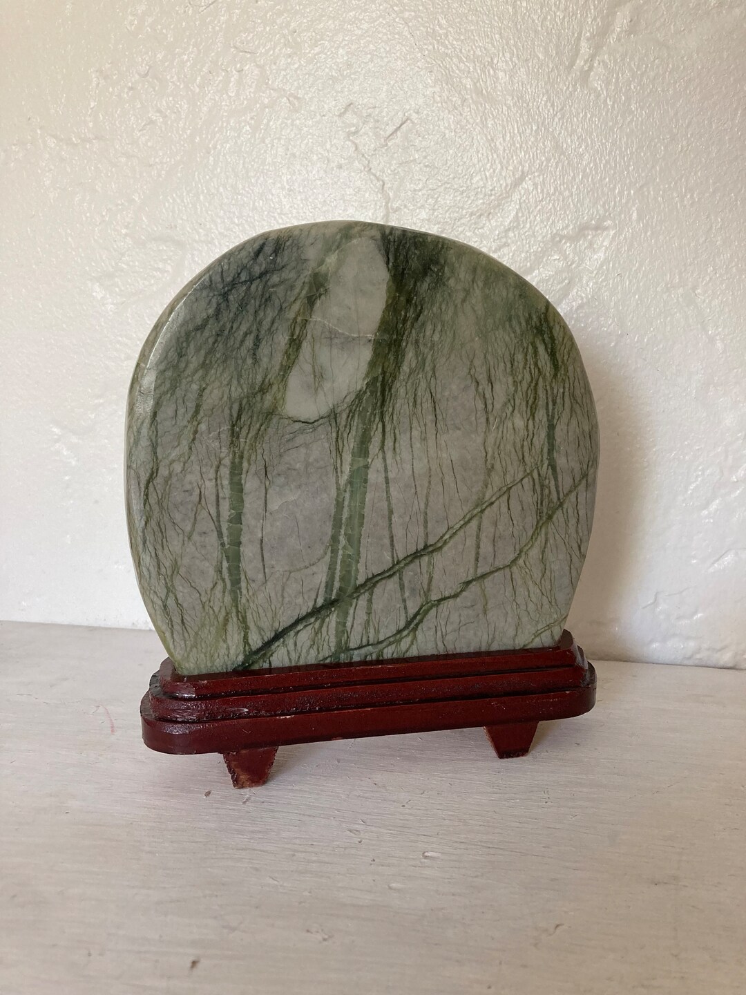 Vintage Stone Art Piece, Standing, Green, Marbled, Natural Material ...