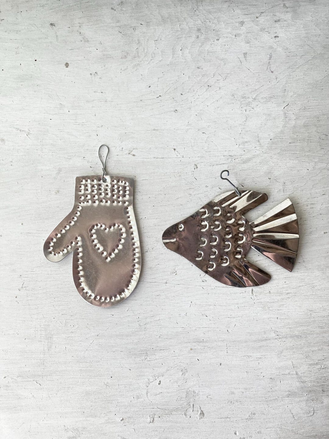Set of Two Vintage Silver Metal Ornaments, Christmas Tree, Holiday ...