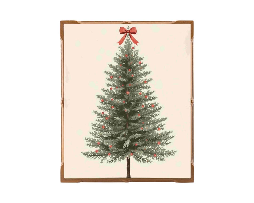 Neutral Vintage Christmas Tree Art | Rustic Farmhouse Holiday Decor ...